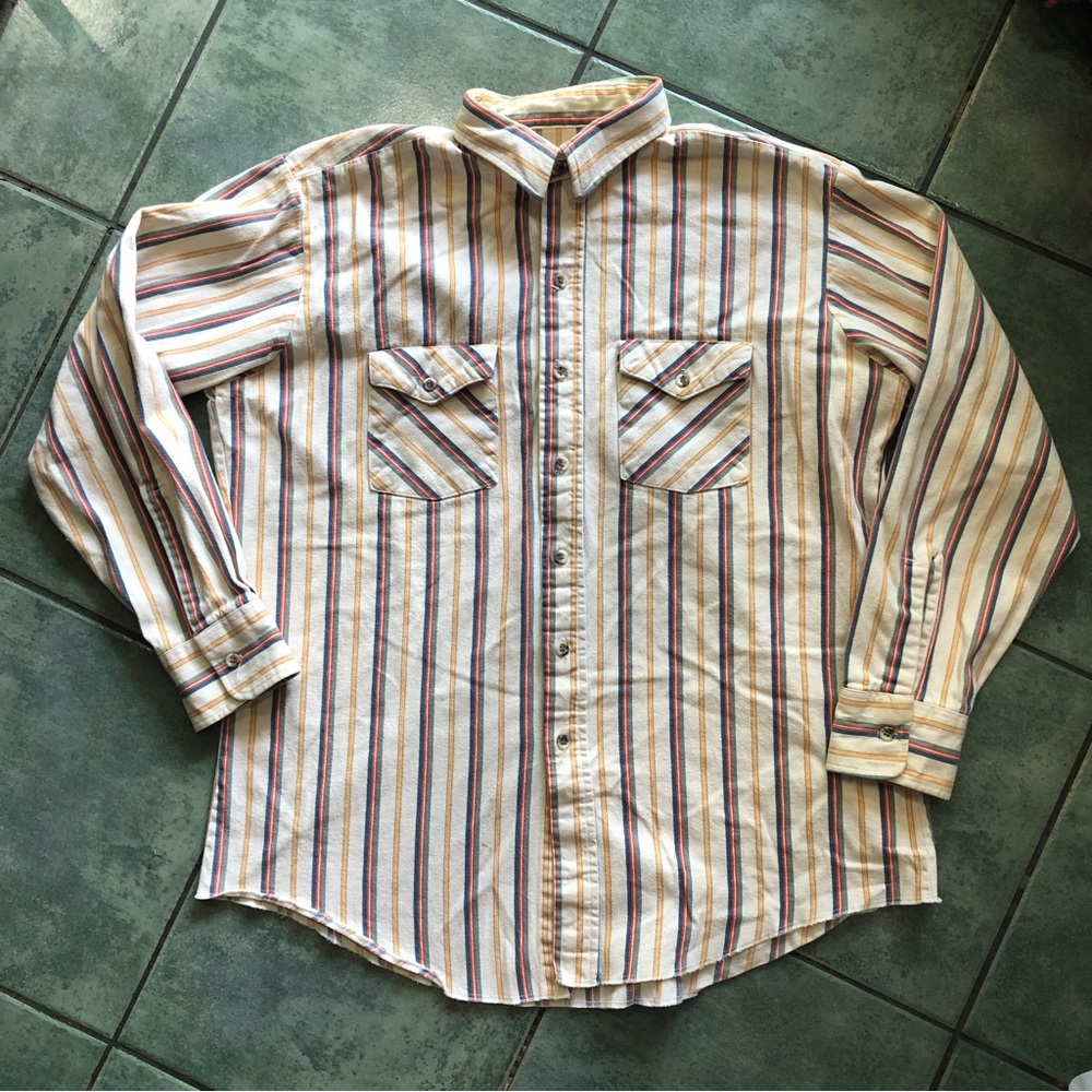 Vtg Retro Mens Vertical Striped Button Shirt - Gem